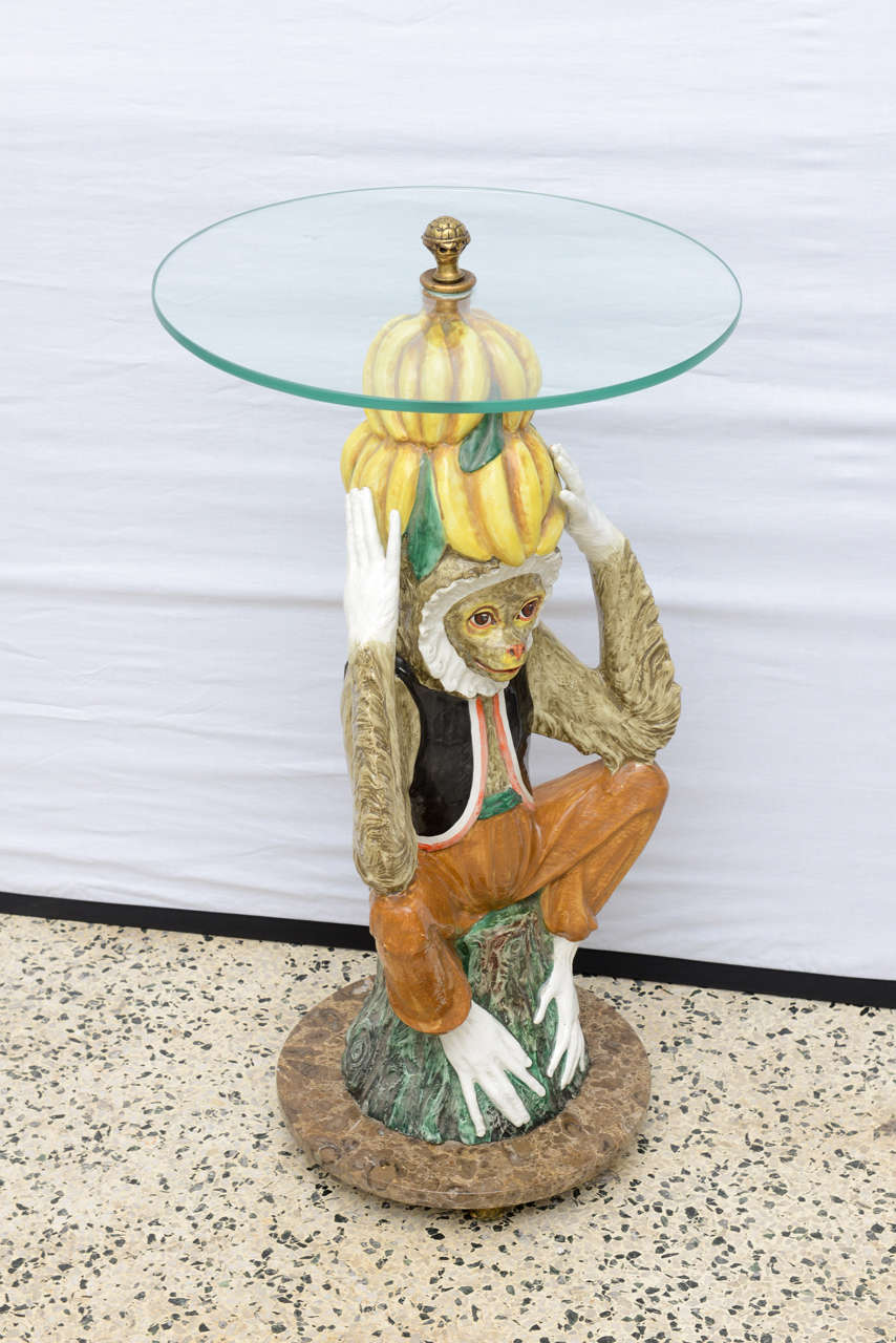 Amazing Hollywood Regency Italian Majolica Monkey End Table, Italy, 1970s at 1stDibs