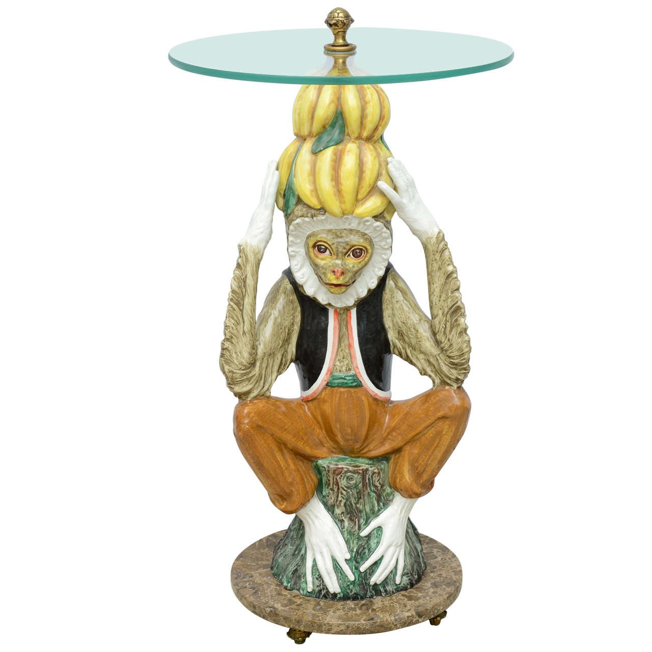 Amazing Hollywood Regency Italian Majolica Monkey End Table, Italy ...