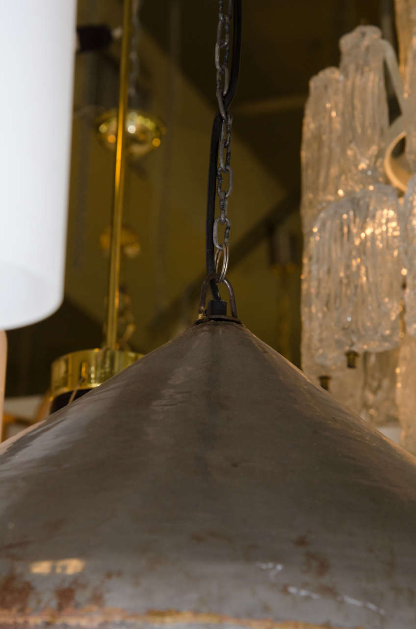 Large Distressed Enamel on Copper Drum Pendant Light at 1stDibs