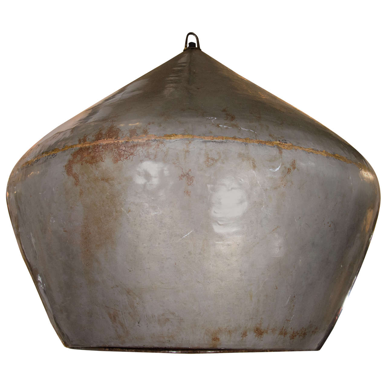 Large Distressed Enamel on Copper Drum Pendant Light at 1stDibs