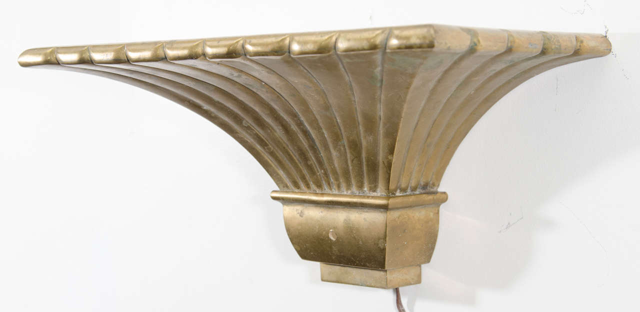 Midcentury Pair of Brass Fluted Sconces in the Manner of Chapman For ...