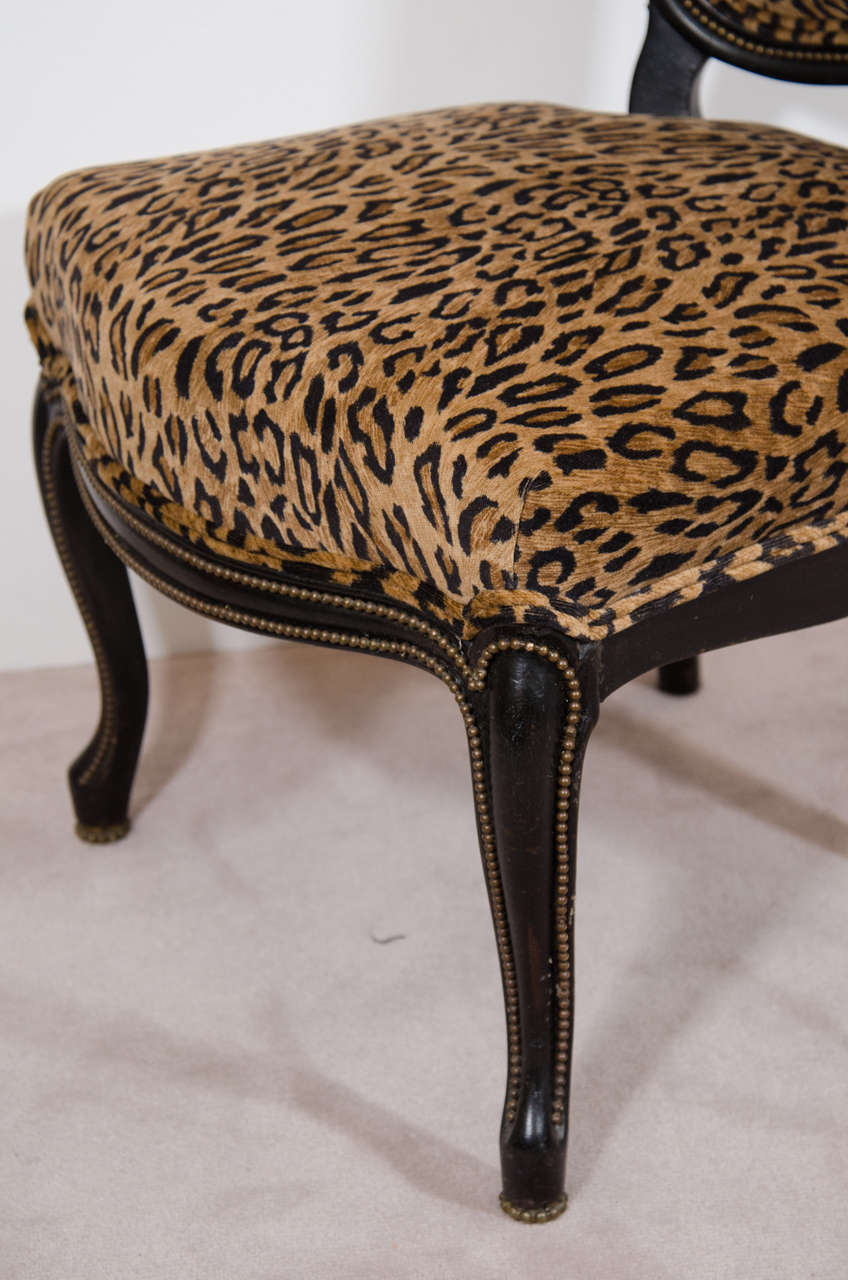 Pair of Antique Ebonized Slipper Chairs with Velvet Leopard Print ...
