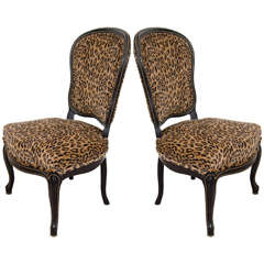 Pair of Antique Ebonized Slipper Chairs with Velvet Leopard Print ...