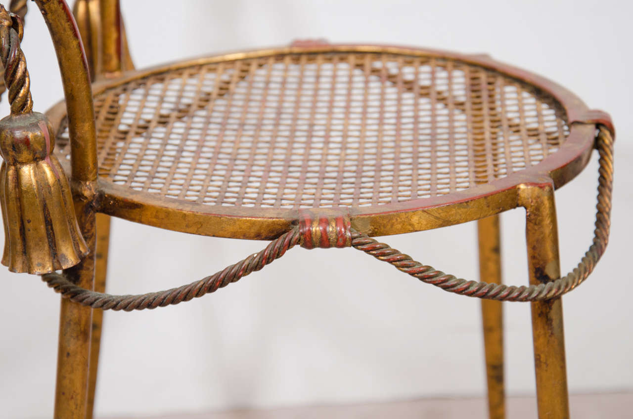 Midcentury Italian Gilt Metal Stool with Rope and Tassel Adornment at ...