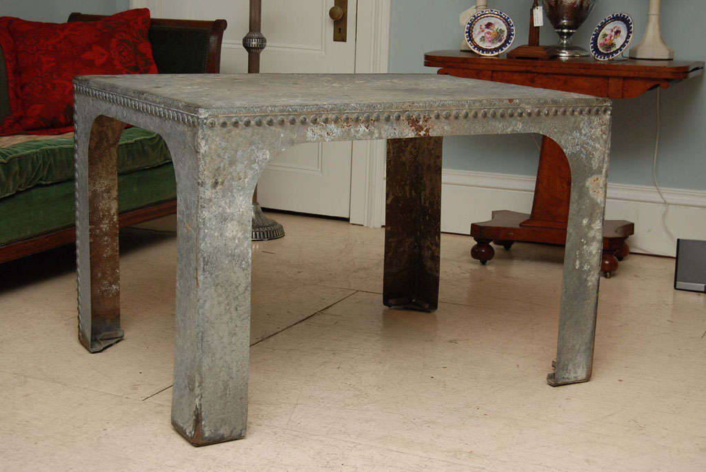 English Galvanized Table with Rivets at 1stDibs