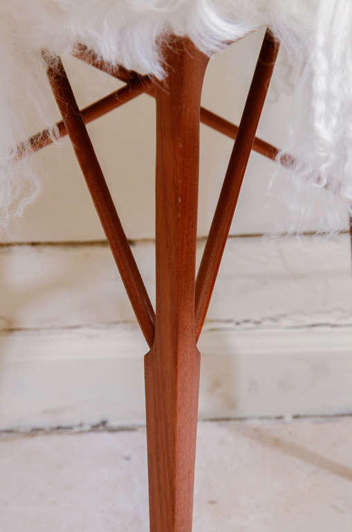 Pair of wood tri-leg triangular side chairs with upholstered seats at ...