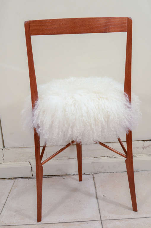 Pair of wood tri-leg triangular side chairs with upholstered seats at ...