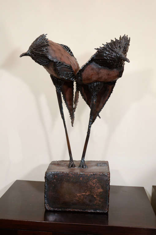 Brutalist Twin Bird Sculpture at 1stDibs