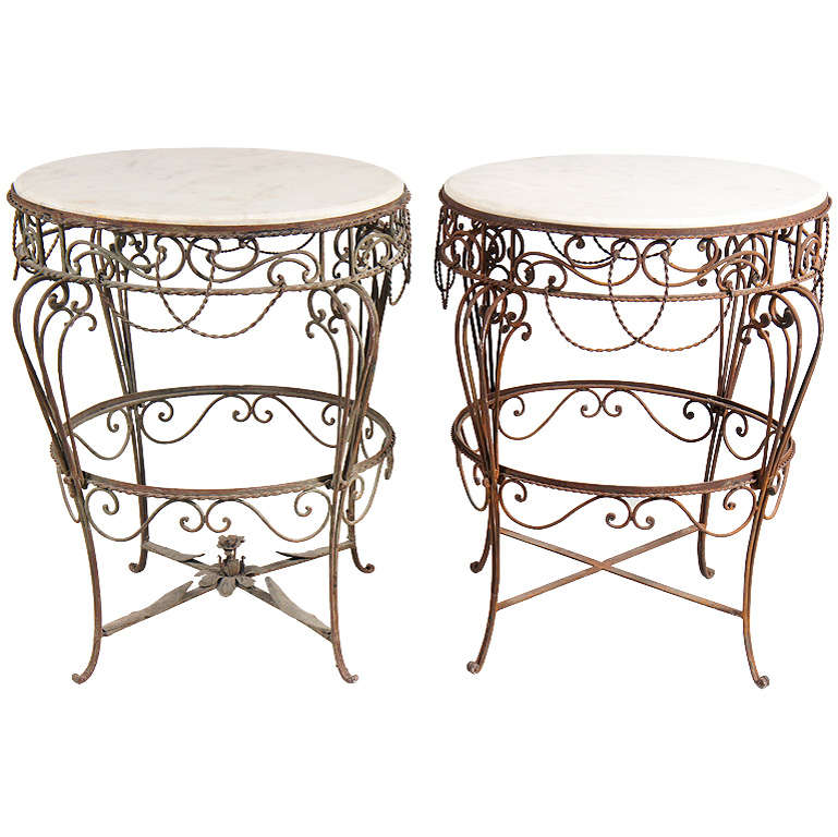 Pair of Vintage Victorian Tables with Cast Iron Tops For Sale at 1stDibs