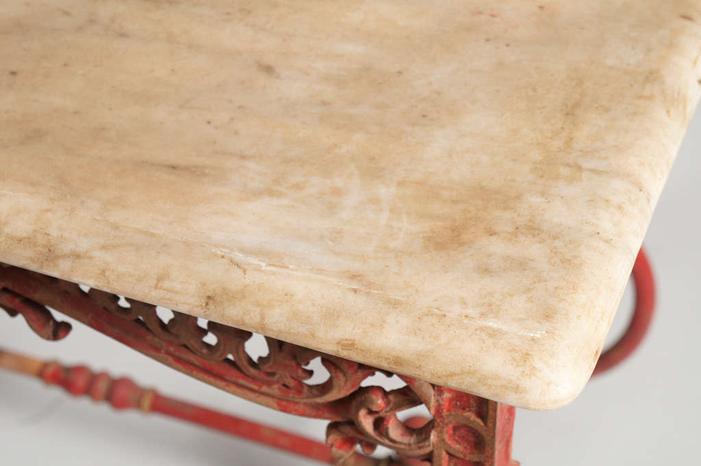 Marble Top Table with Red Iron Base at 1stDibs