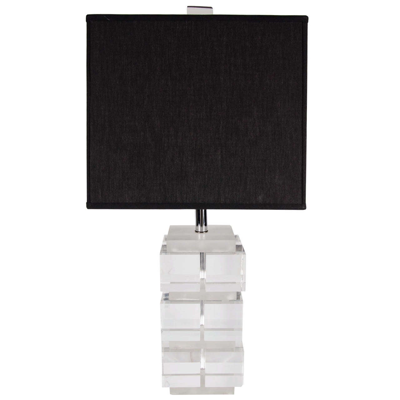 Mid-Century Modern Lucite and Nickel Cube Lamp in the Manner of Karl ...