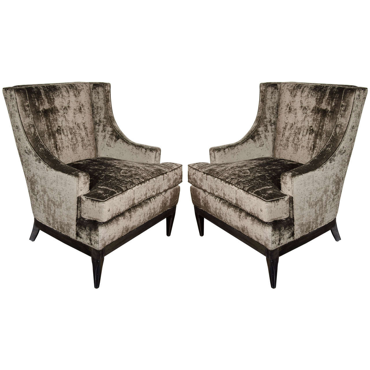 Pair of Mid-Century Modern High/ Button Back Chairs in Smoked Pewter ...