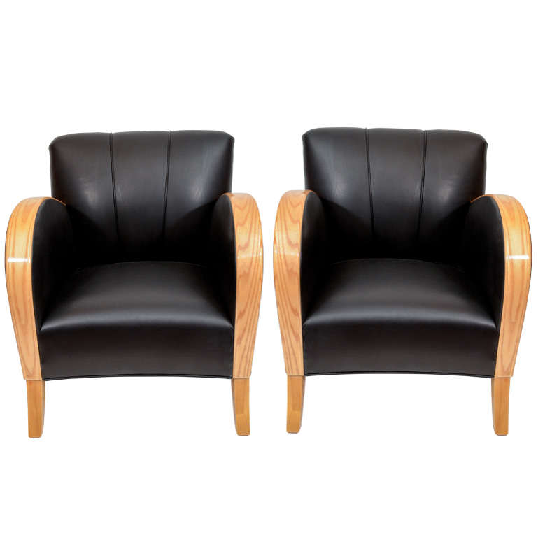Art Deco Club Chairs in Black Motorcycle Leather For Sale at 1stDibs ...