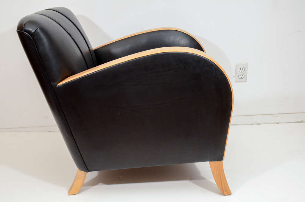 Art Deco Club Chairs in Black Motorcycle Leather For Sale at 1stDibs ...