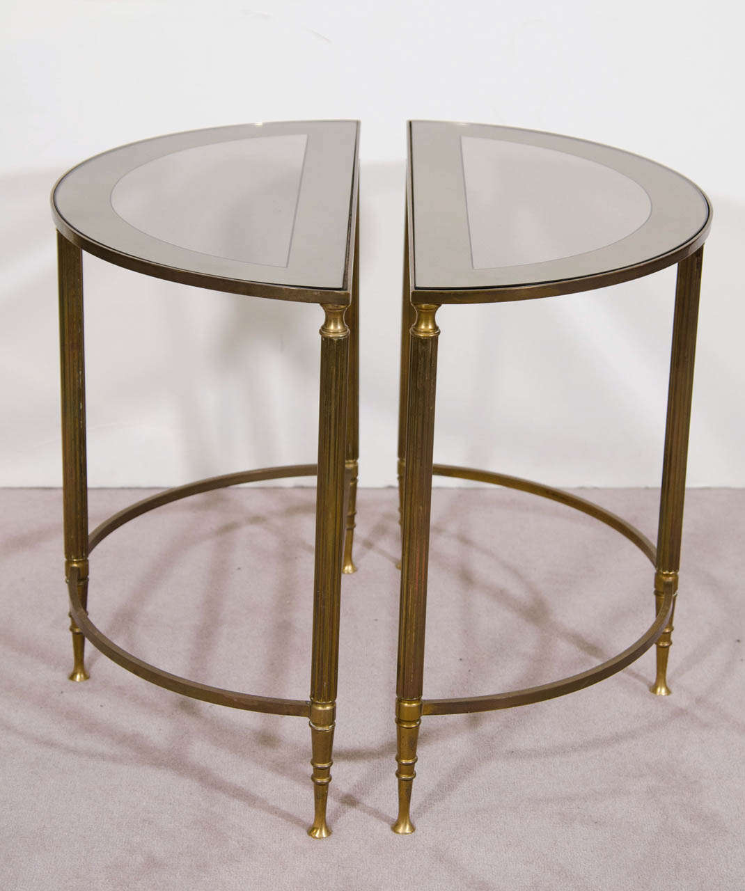 A Mid Century Pair of Petite Brass and Glass Demi-Lune Tables at ...