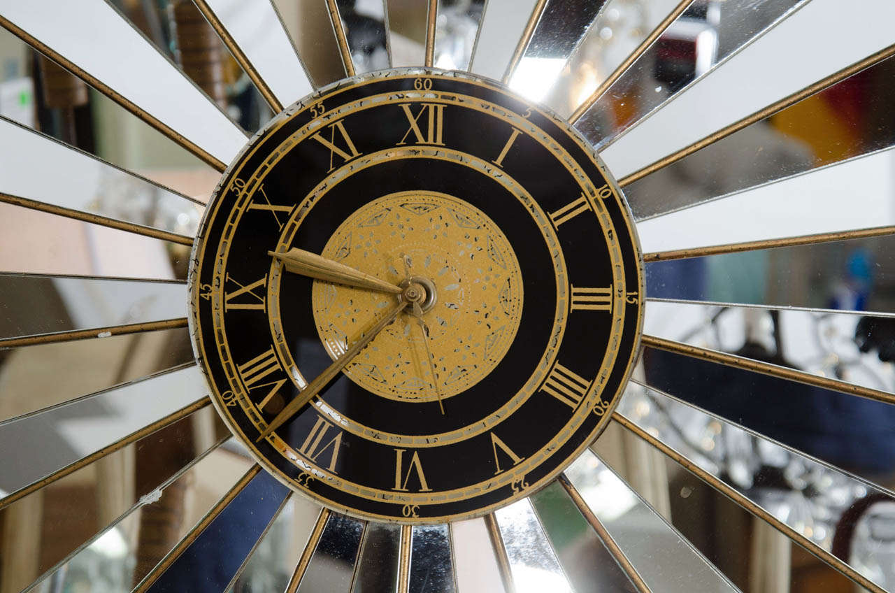 Hollywood Regency Style Mirrored Glass Wall Clock at 1stDibs