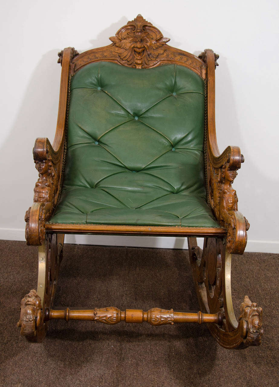 A 19th Century Carved Italian Rocking Chair w/Griffins and Rams Heads ...