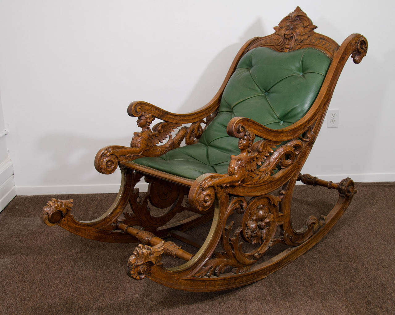 A 19th Century Carved Italian Rocking Chair w/Griffins and Rams Heads ...