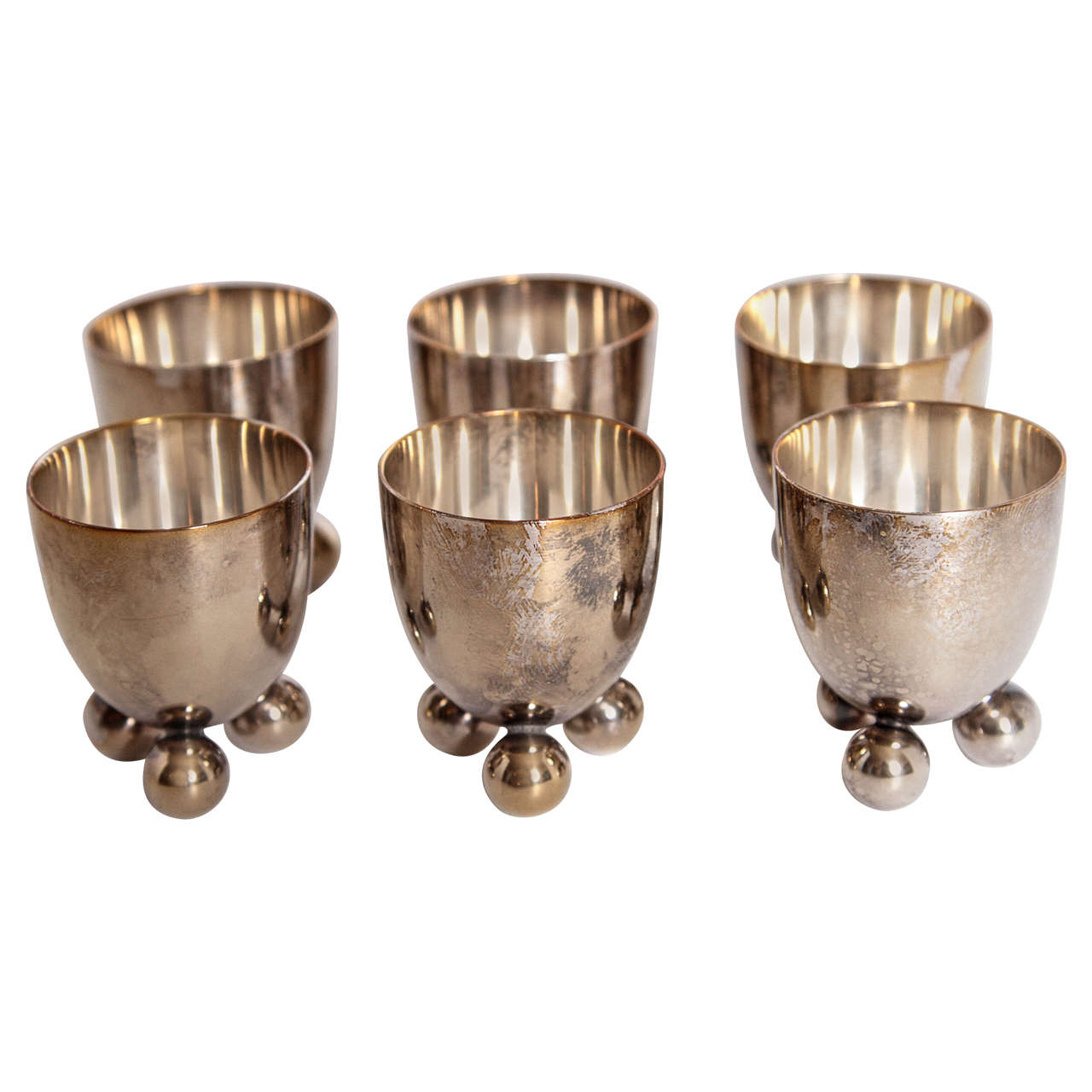 Set of Six German Silver Plate Egg Cups by de Groot for WMF at 1stDibs