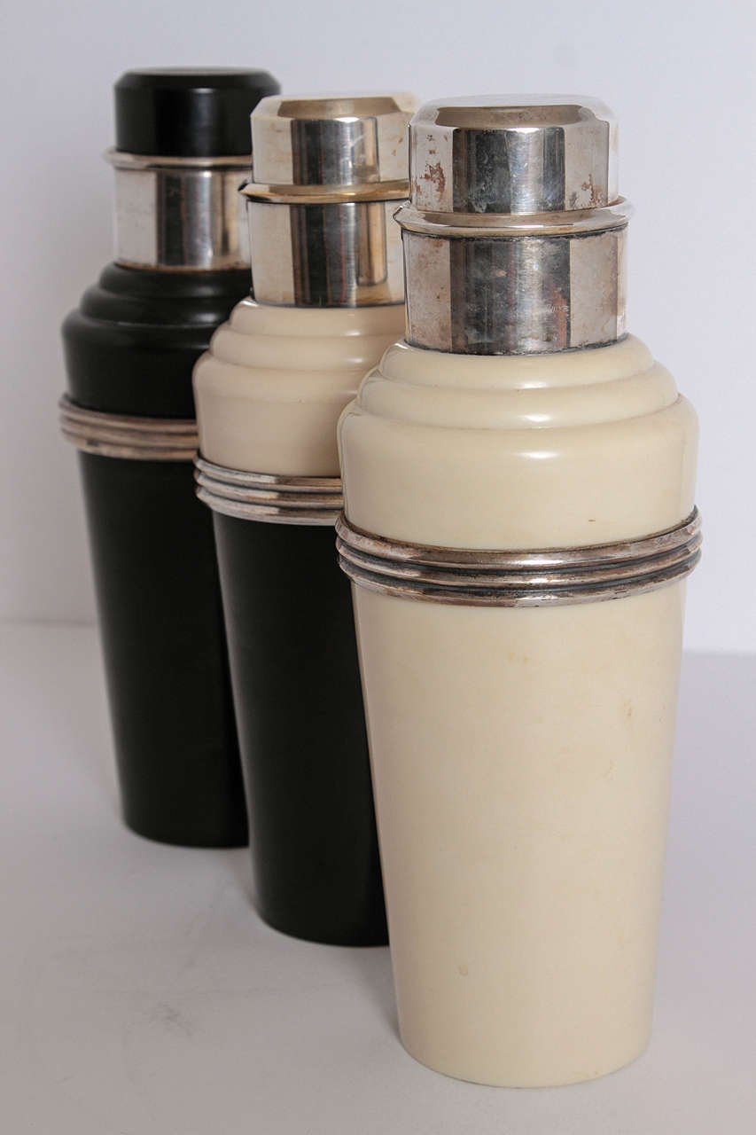 Trio Master Incolor Catalin and Silver Plate Art Deco Cocktail Shakers ...