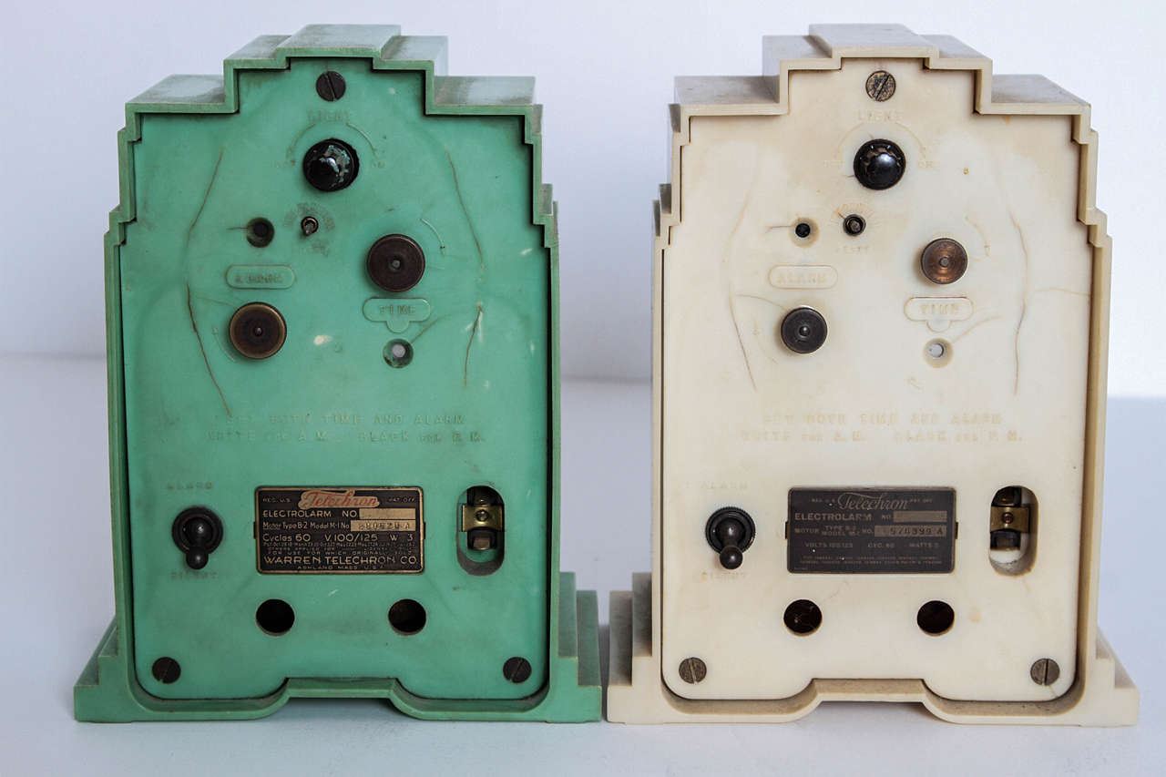 Telechron Skyscraper Art Deco Plaskon Pair Clocks in Manner of Paul ...