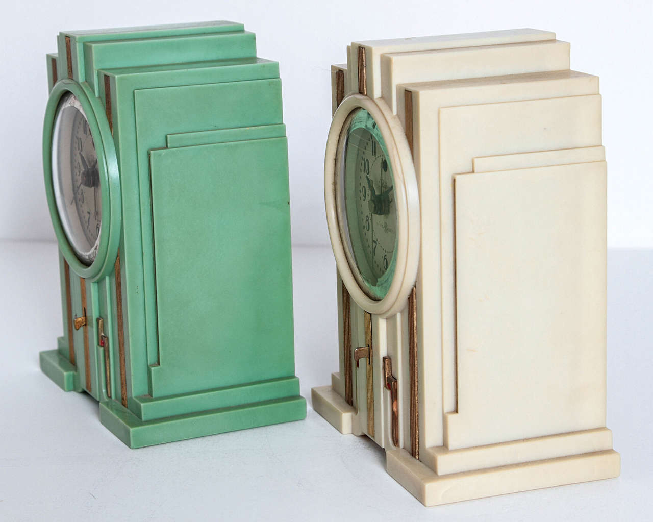 Telechron Skyscraper Art Deco Plaskon Pair Clocks in Manner of Paul ...