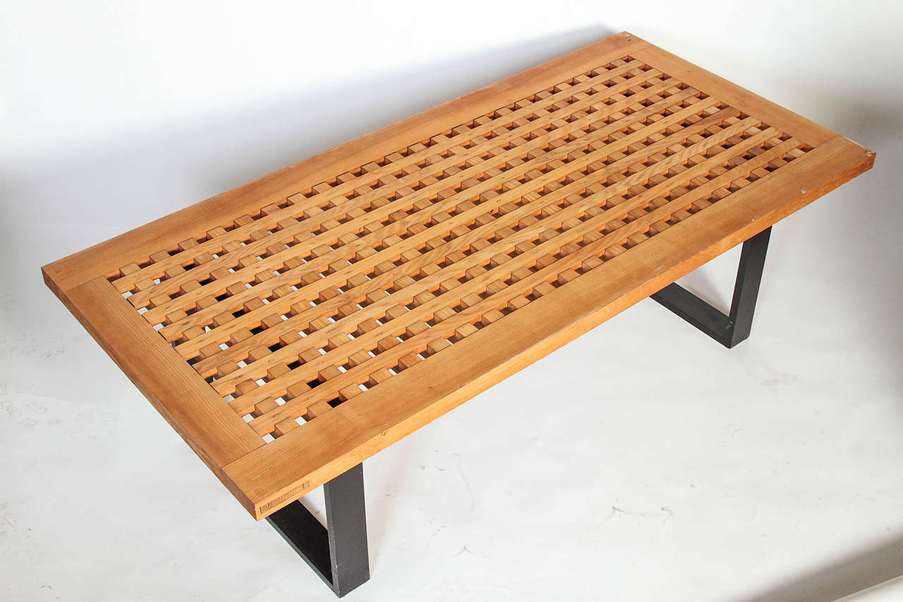 Mid-Century Style Bench or Coffee Table with Ebonized Legs and Solid ...