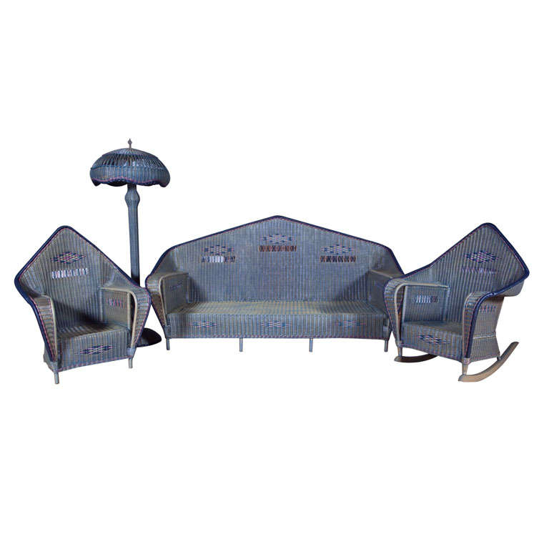 Magnificent Art Deco Wicker Set, Seven Pieces at 1stDibs