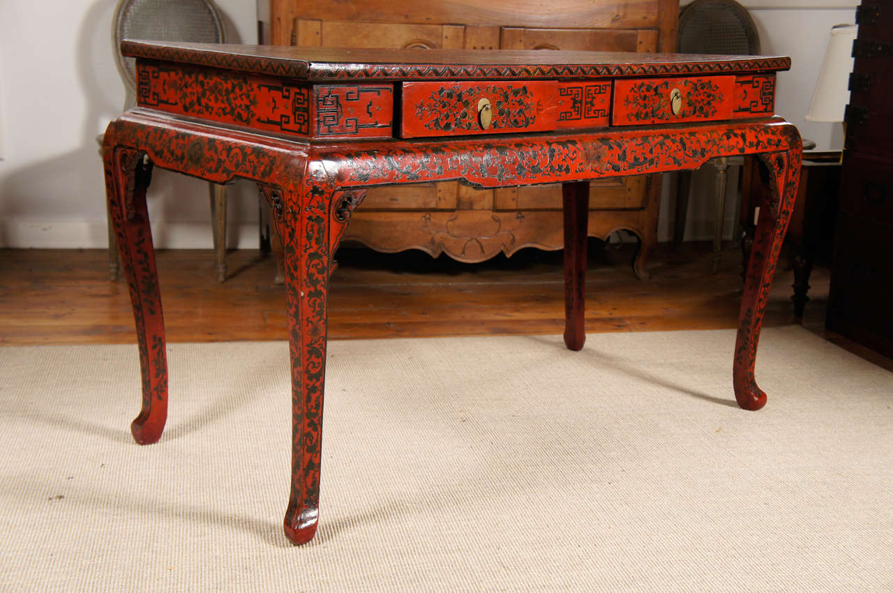 Chinese Red Lacquer Console Table For Sale at 1stDibs