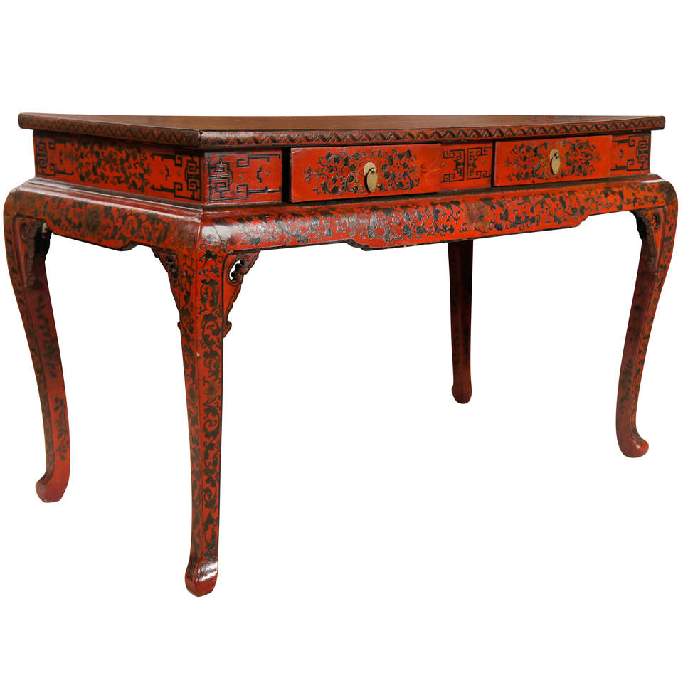 Chinese Red Lacquer Console Table For Sale at 1stDibs