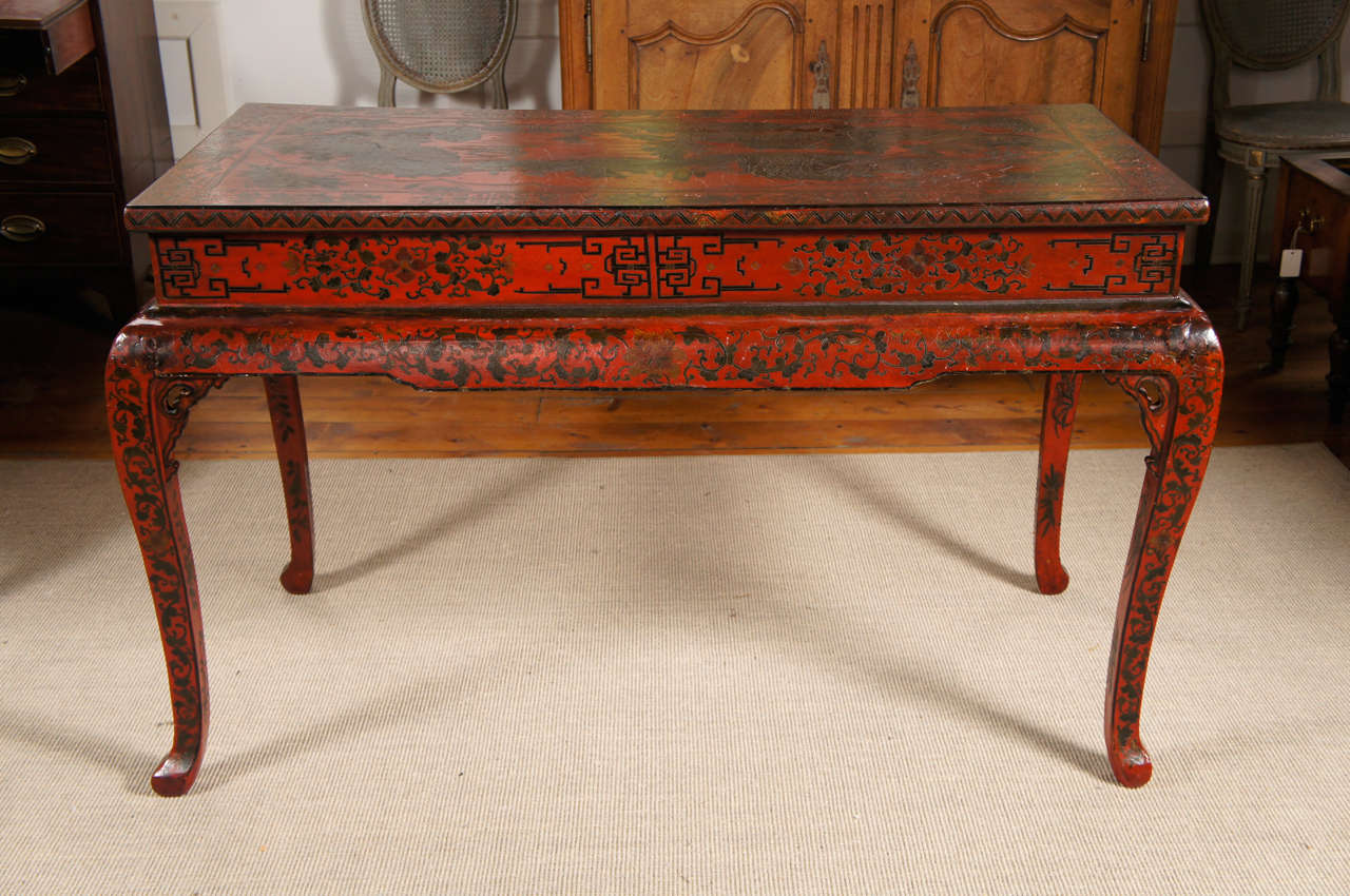 Chinese Red Lacquer Console Table For Sale at 1stDibs