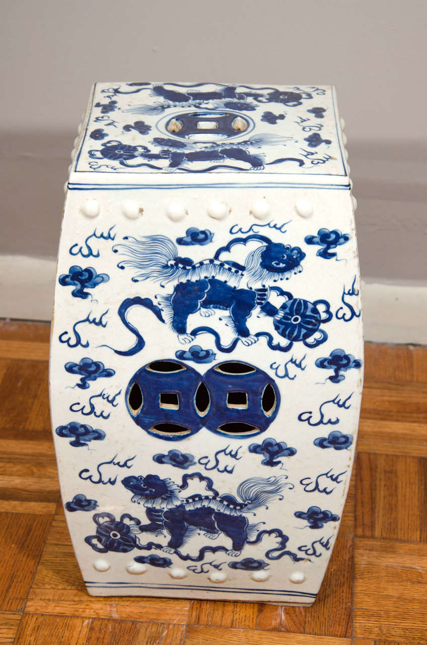 Blue and White Chinese Garden Stool at 1stDibs