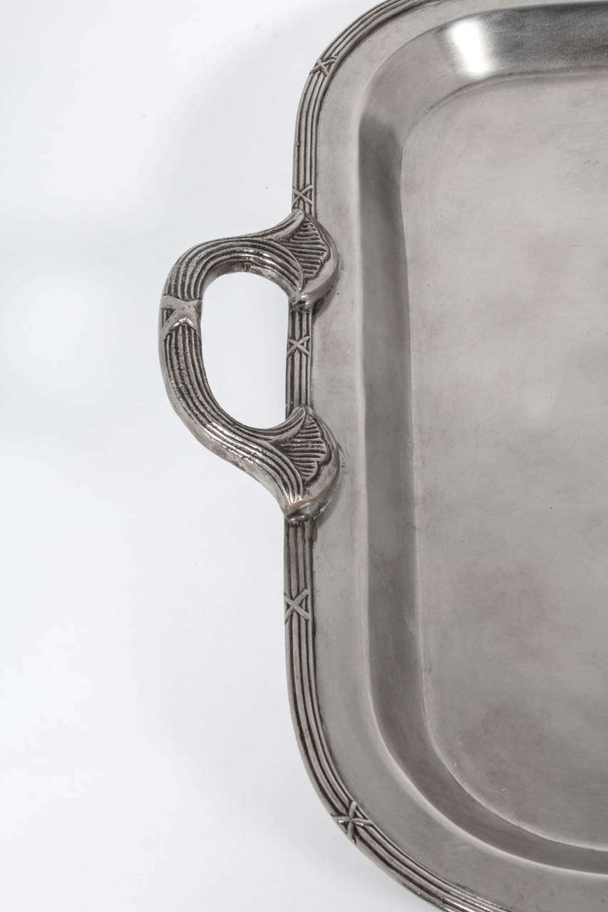 Plated Silver Tray with Handles For Sale at 1stDibs