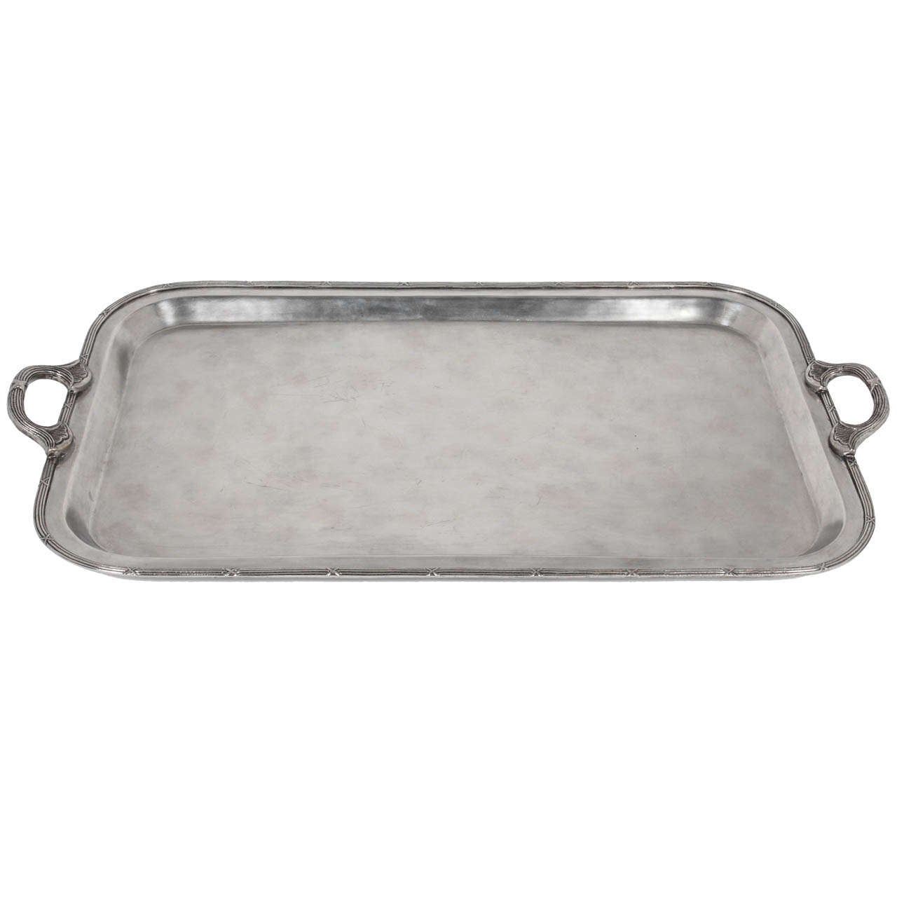 Plated Silver Tray with Handles For Sale at 1stDibs