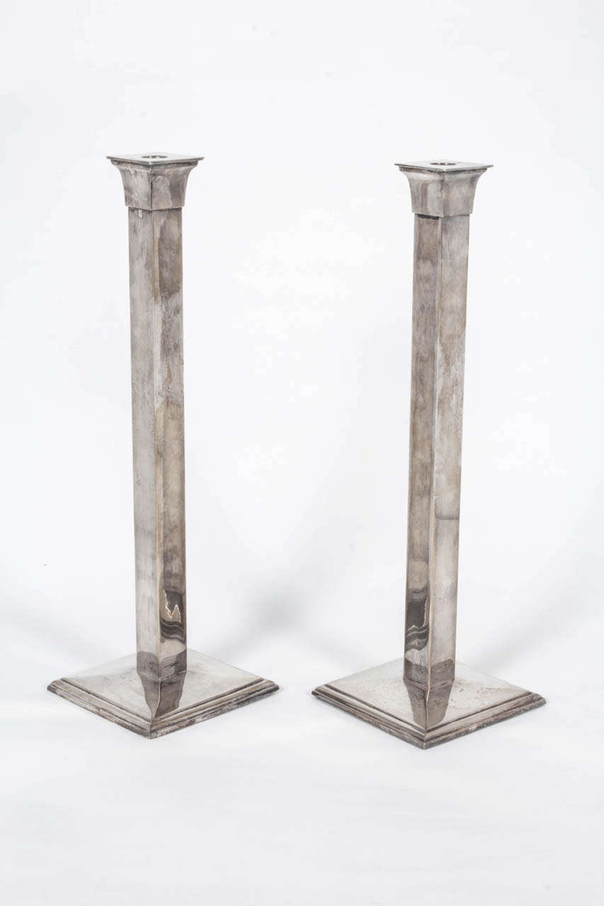 Pair of Tall Silver Candlesticks at 1stDibs