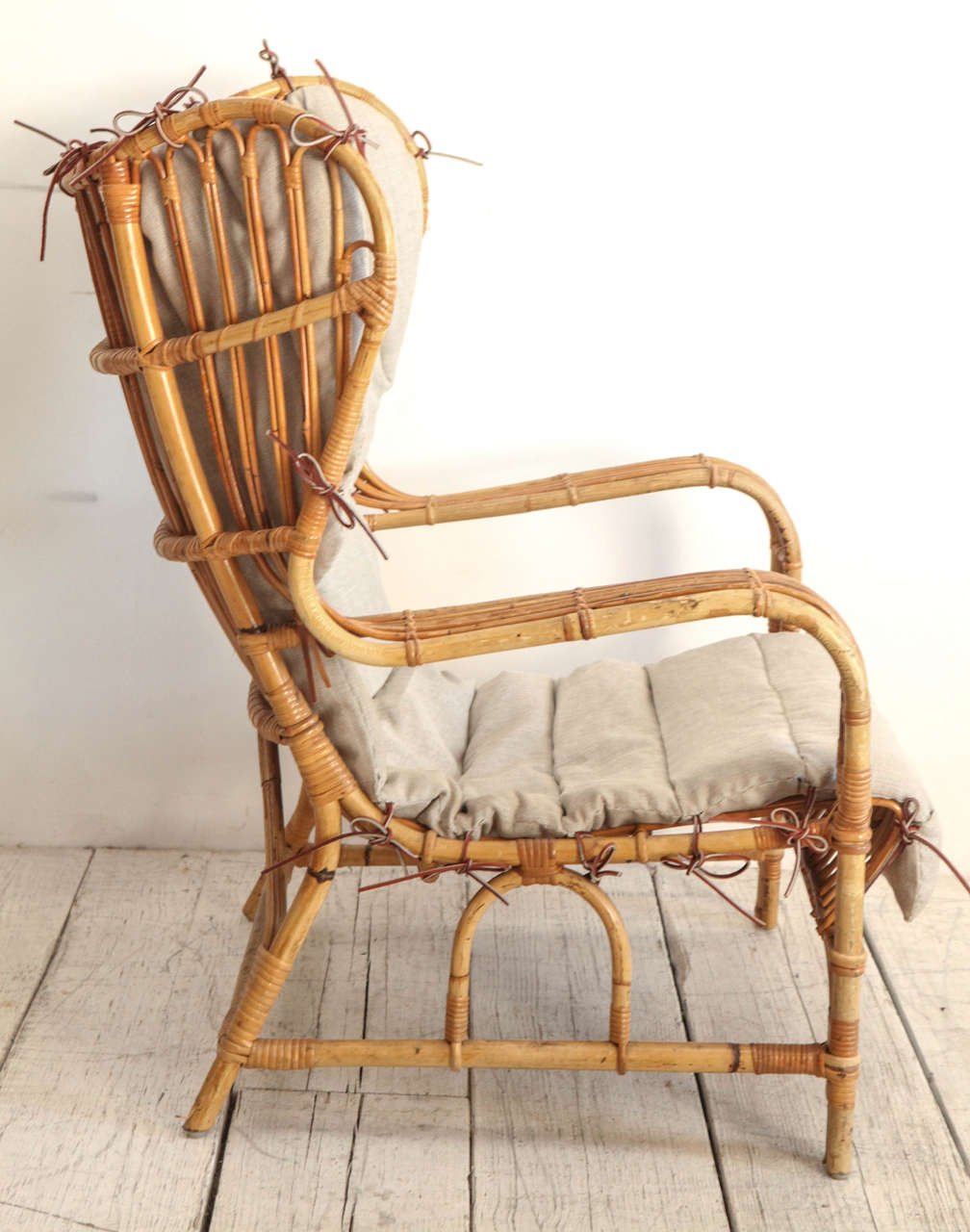 Vintage Bamboo and Cane Wingback Lounge Chair at 1stDibs | cane wing chair