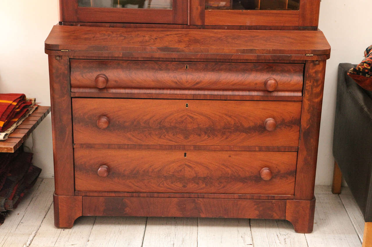 Two Piece Colonial Secretary with Display Shelves and Three Drawers at ...