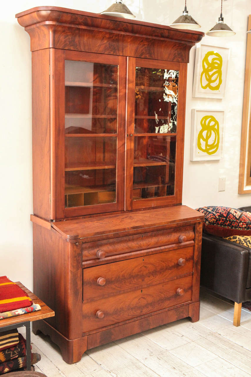 Two Piece Colonial Secretary with Display Shelves and Three Drawers at ...
