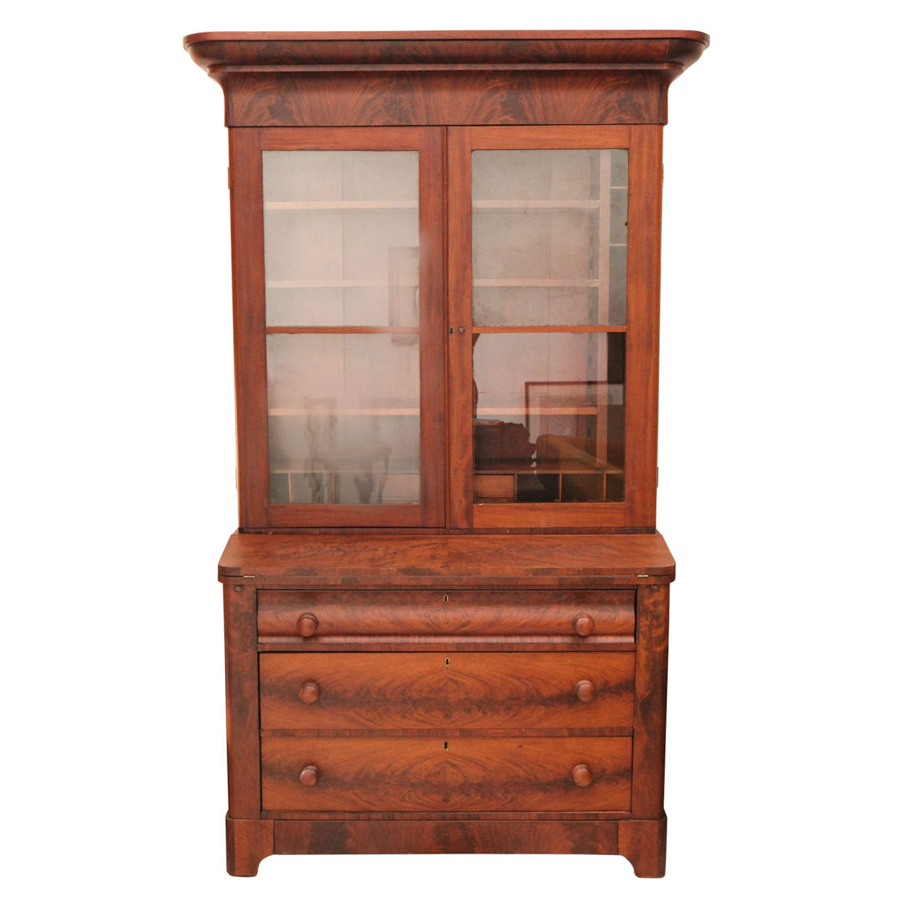 Two Piece Colonial Secretary with Display Shelves and Three Drawers at ...