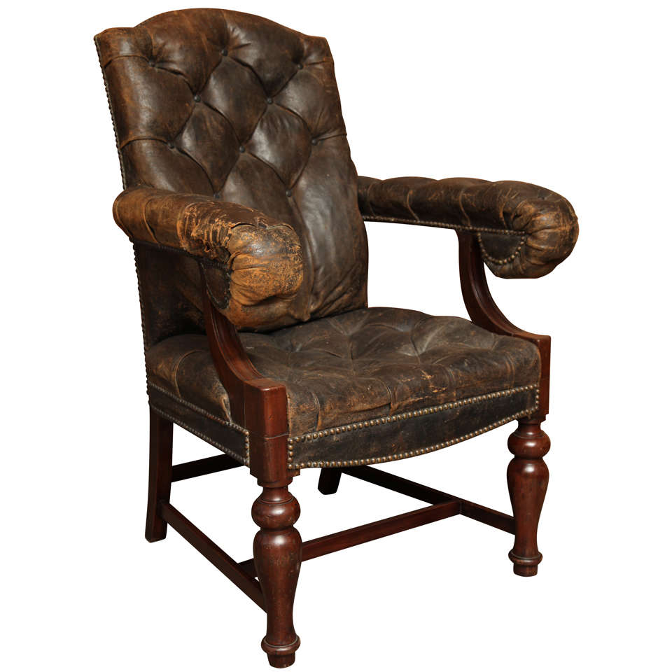 Green Button Leather Chair at 1stDibs