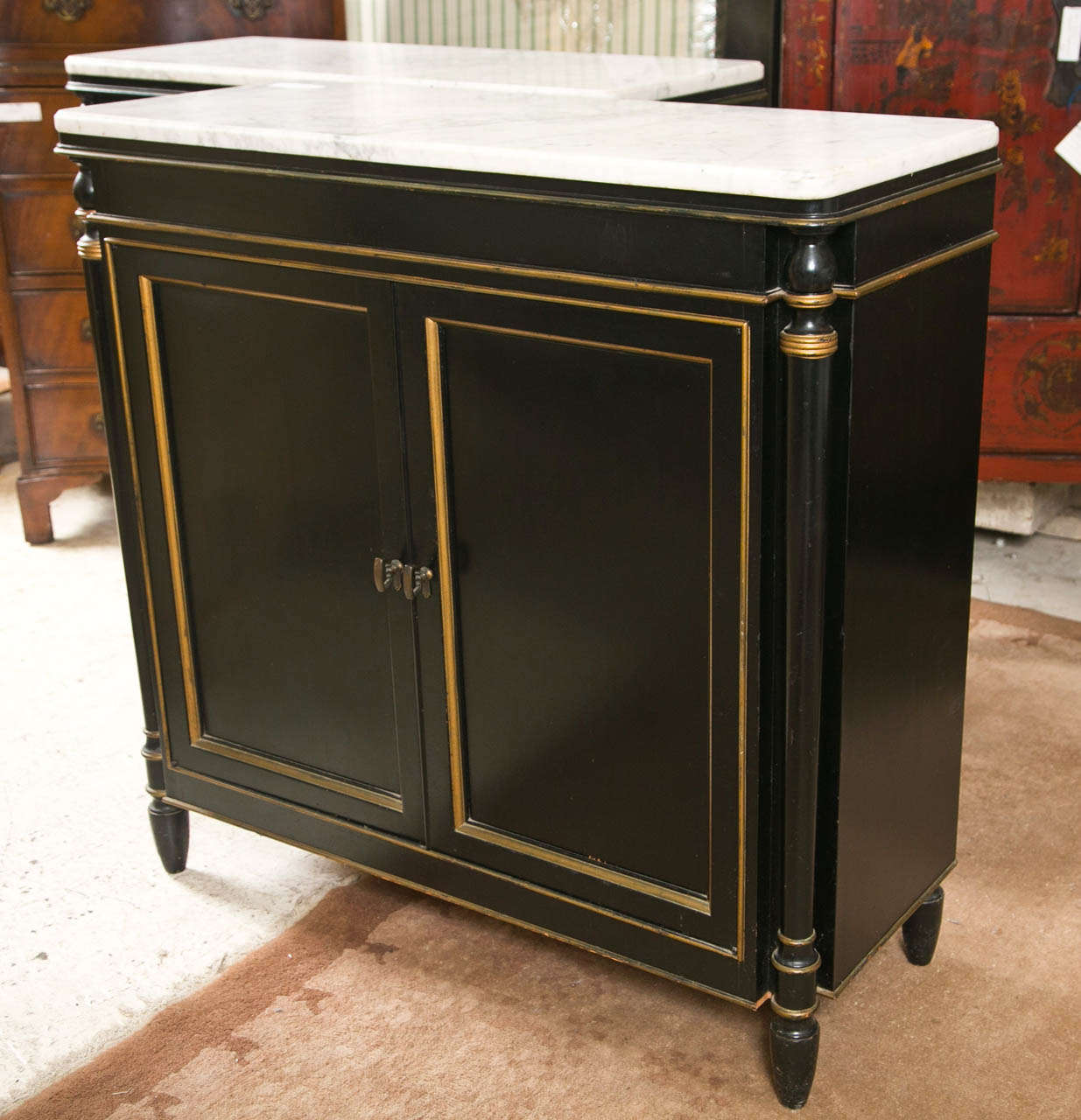 Pair of Jansen Style Marble Top Cabinets. at 1stDibs