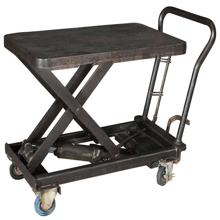 Industrial Wrought Iron, Polished Steel Scissor Table at 1stDibs