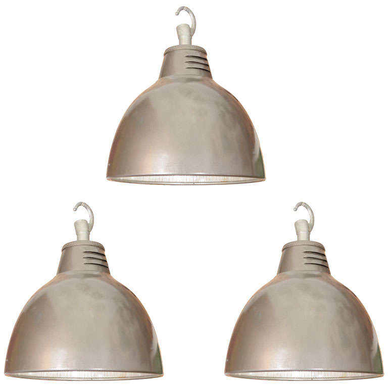 Set of 3 French Holophane Industrial Pendant Lights at 1stDibs