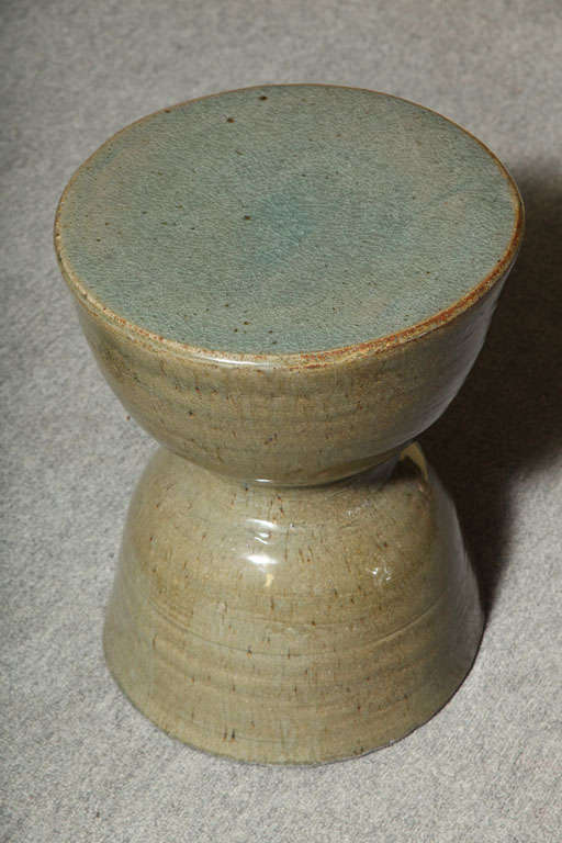 Hourglass Shaped Handmade Ceramic Drinks Table or Stool with Celadon ...