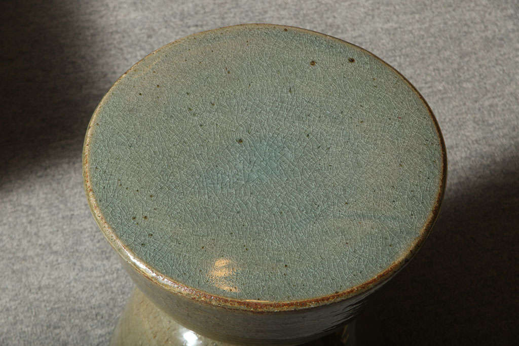 Hourglass Shaped Handmade Ceramic Drinks Table or Stool with Celadon ...