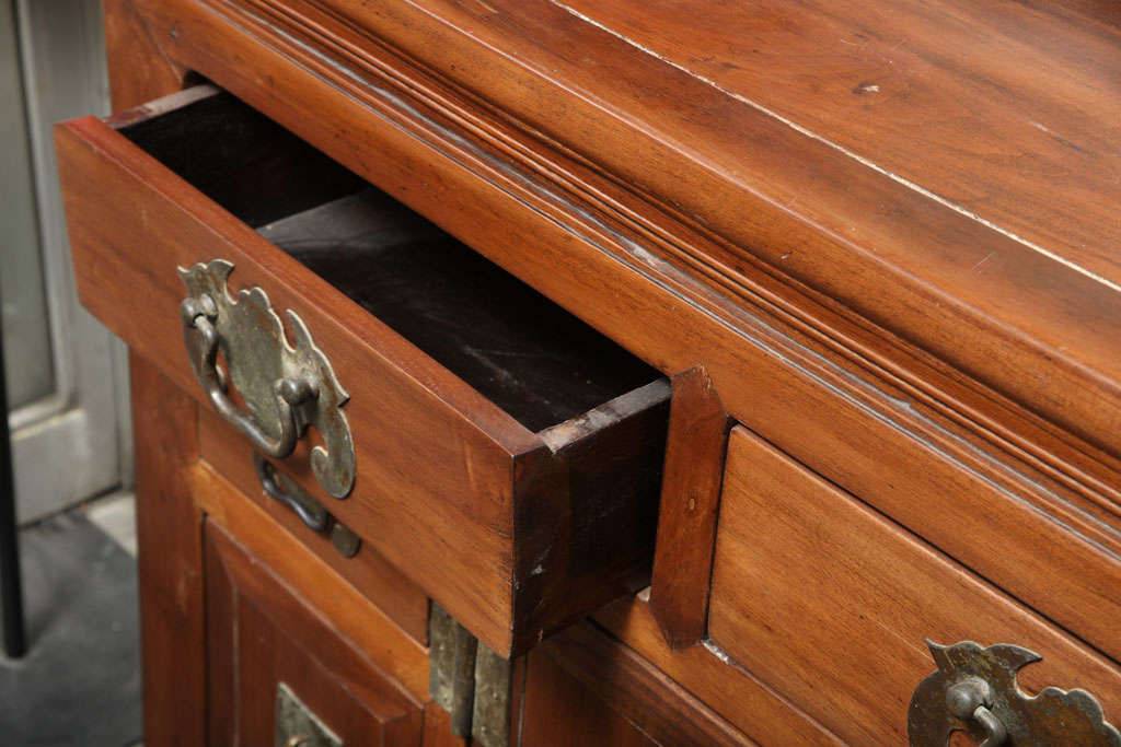 Narrow Elmwood Sideboard With Brass Hardware From Southern China, 19th ...