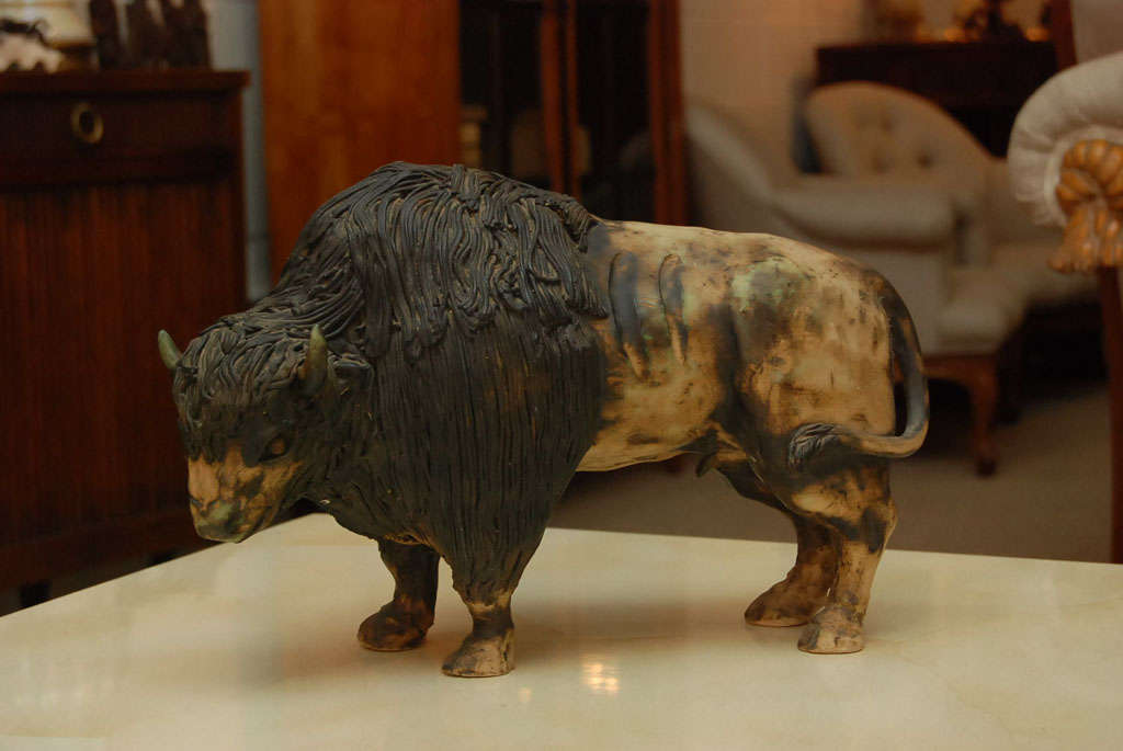 Ceramic Buffalo Bull Sculpture at 1stDibs