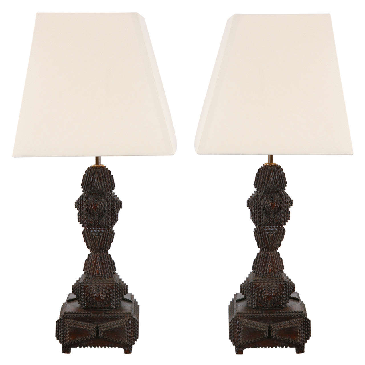 Pr. Tramp Art Table Lamps c. 1910 at 1stDibs