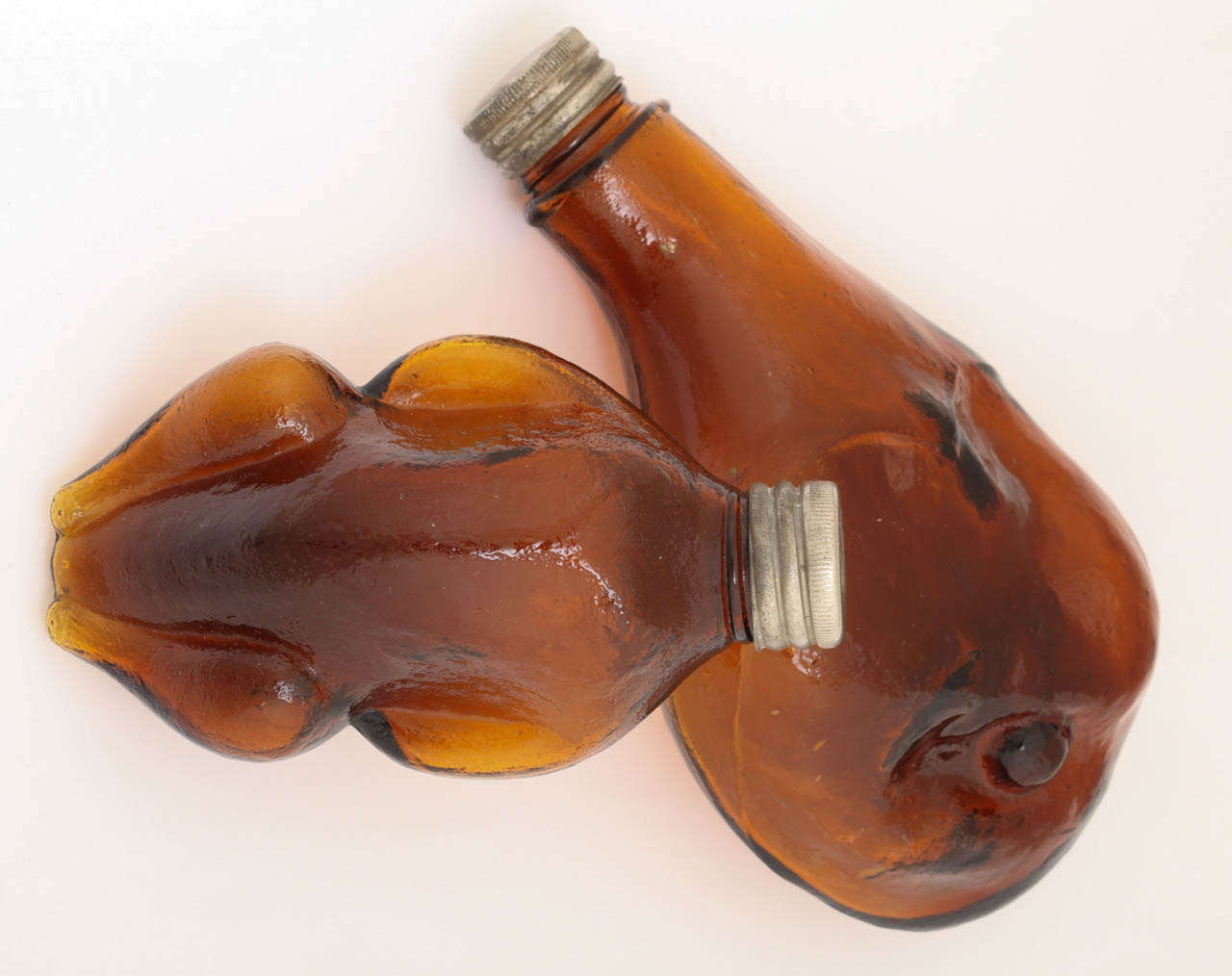 Foust Distillery Handblown Amber Glass Turkey and Ham Bone Flasks For ...
