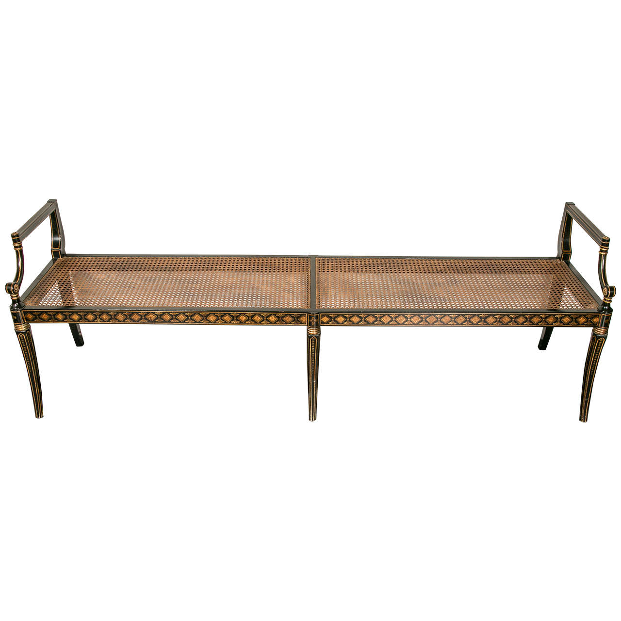 1880 English Black Lacquered Cane Bench at 1stDibs